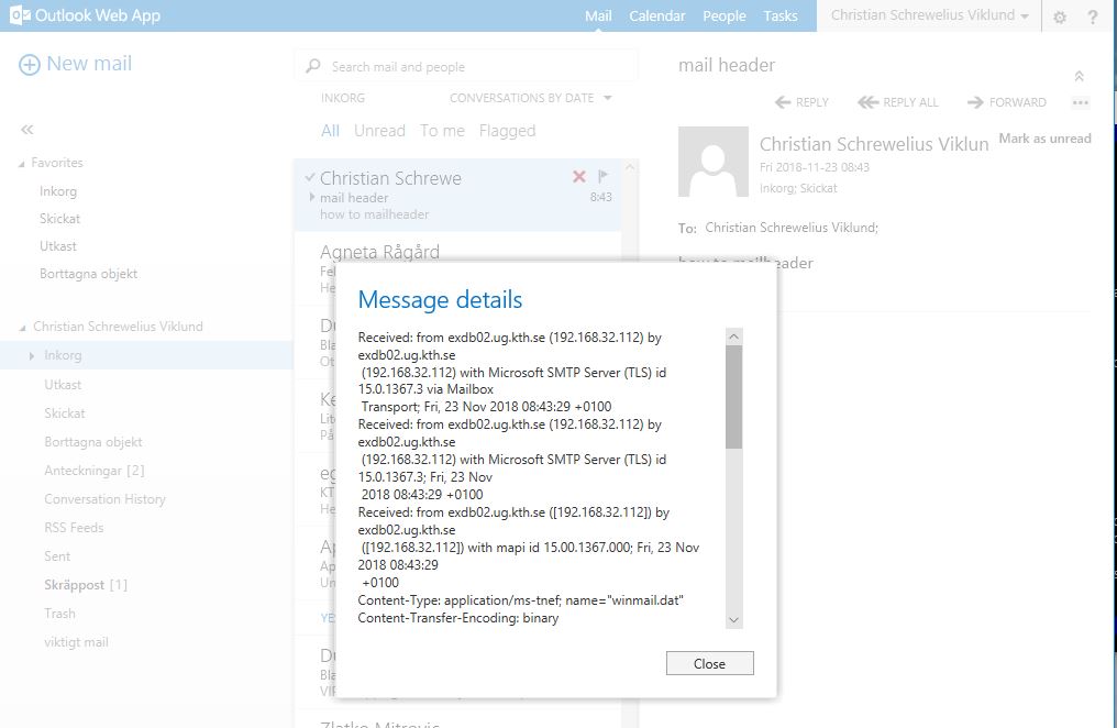 Extract the e-mail header in the webmail | KTH Intranet